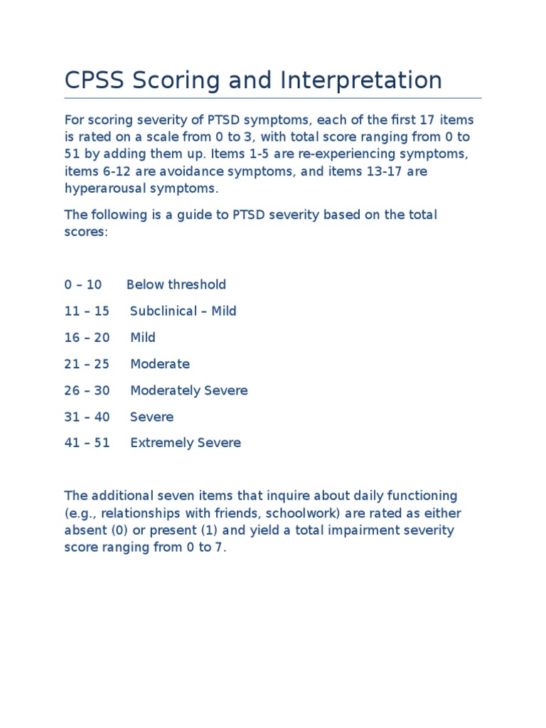 3c. CPSS Scoring and Interpretation | PDF | Wellness | Science ...