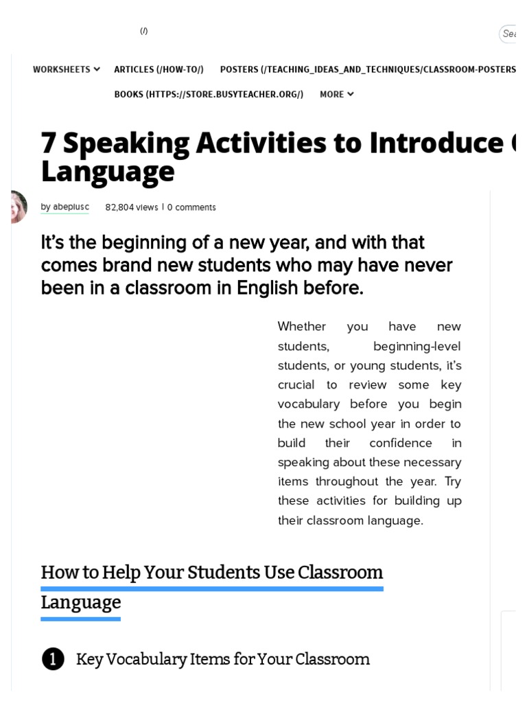 7 Speaking Activities To Introduce Classroom Language | PDF ...
