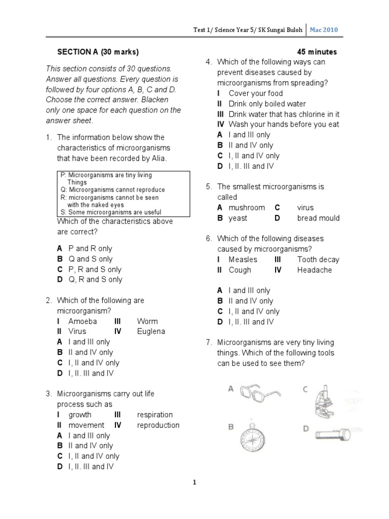 Test 1/ Science Year 5/ SK Sungai Buloh | PDF | Fruit | Microorganism