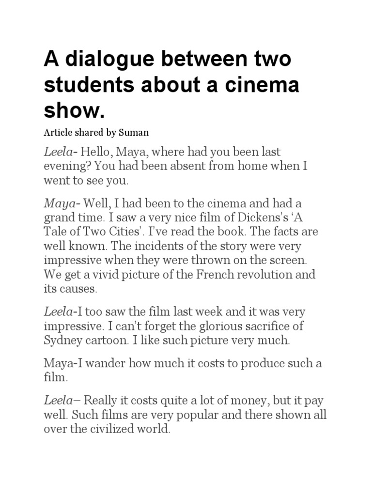 A Dialogue Between Two Students About a Cinema Show | Leisure