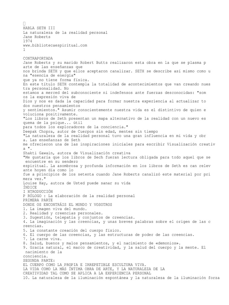 Habla Seth 3 | PDF | Psique (psicología) | Realidad