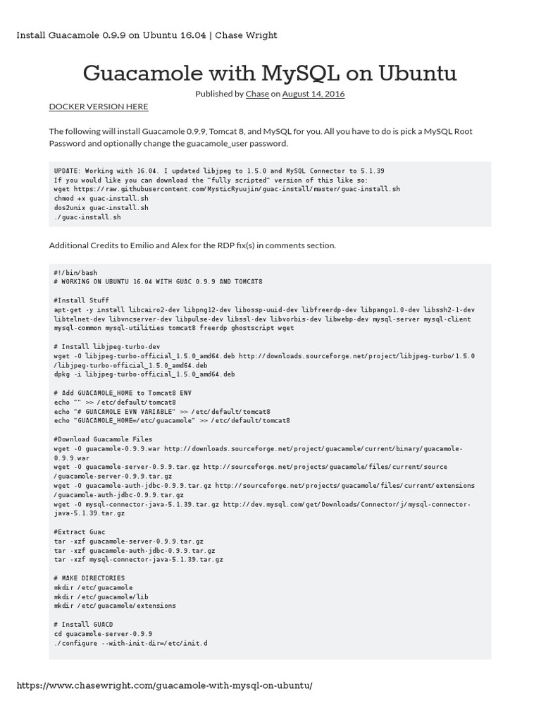Install Guacamole 0.9.9 On Ubuntu 16.04 - Chase Wright | PDF ...