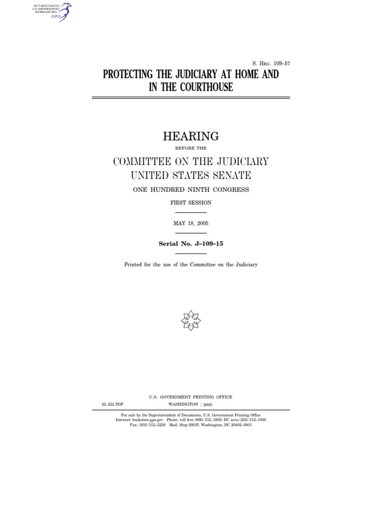 Senate Hearing, 109TH Congress - Protecting The Judiciary at Home and ...