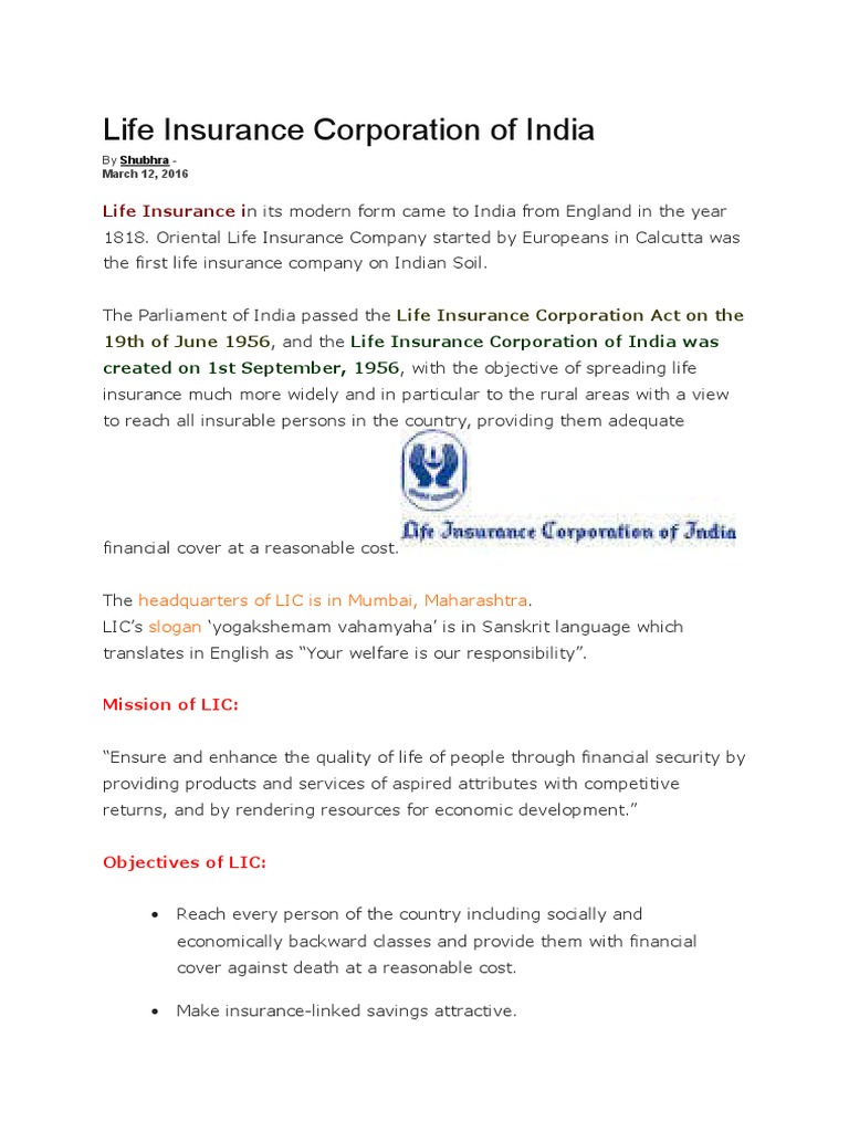 LIC India: History, Mission & Objectives of India's Largest Insurer ...