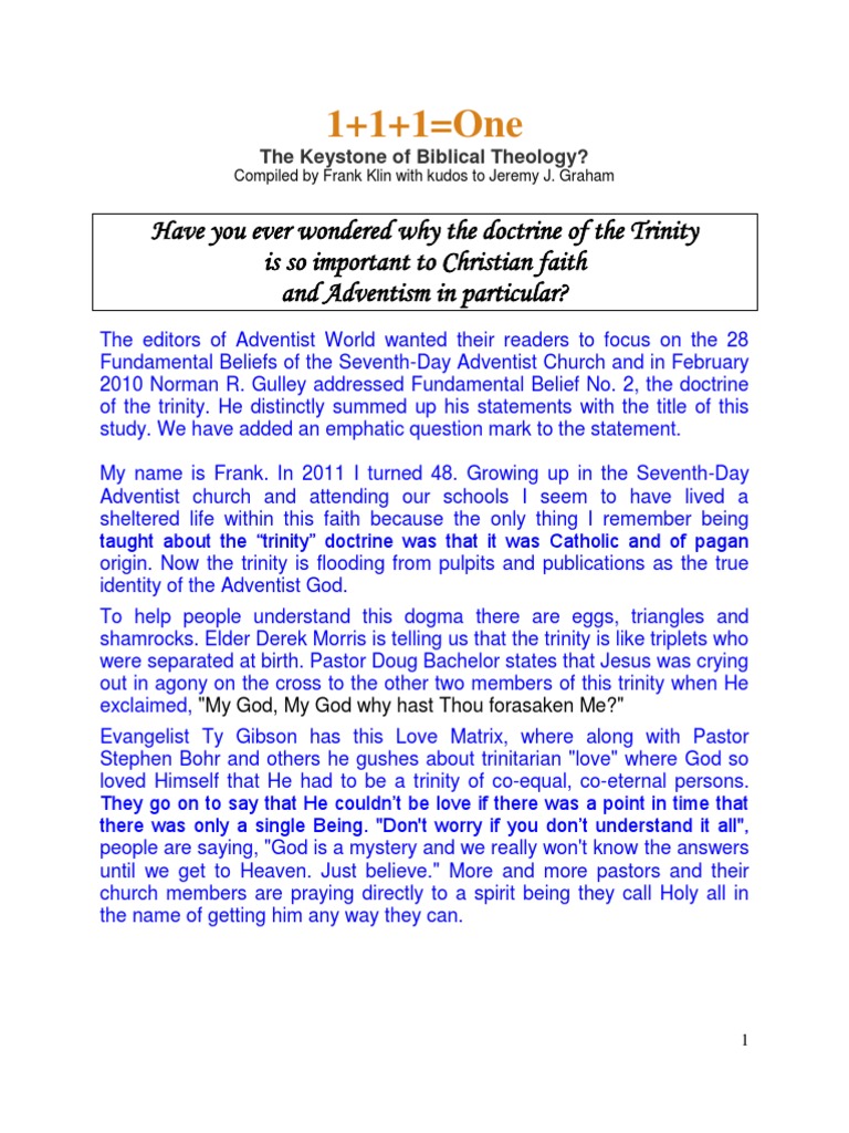 1+1+1 One: Keystone of Biblical Theology? | PDF | Trinity | Sacred ...
