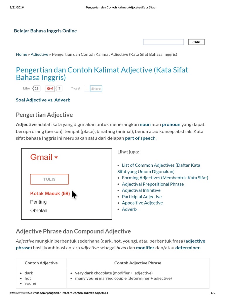 Pengertian Dan Contoh Kalimat Adjective (Kata Sifat) | PDF
