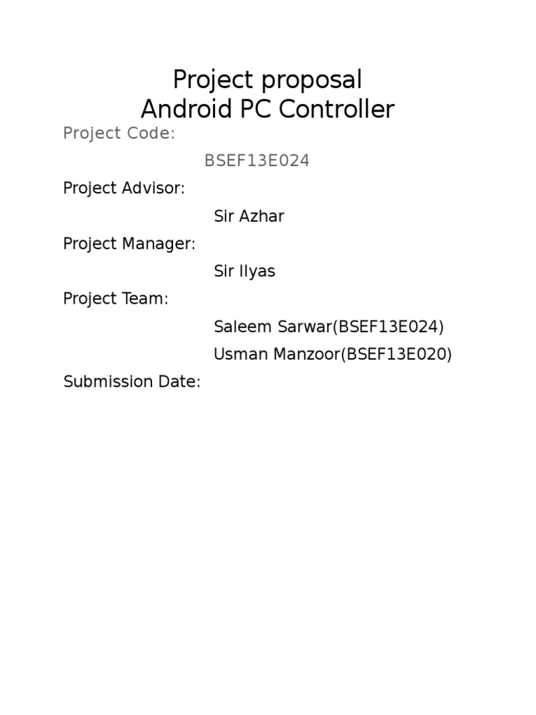 Project Proposal Android PC Controller: Project Code: BSEF13E024 | PDF