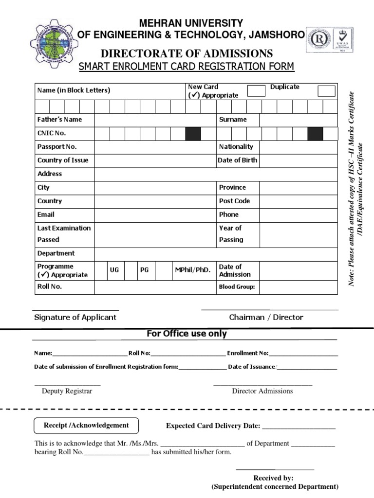 Smart Enrolment Card Registration Form | PDF