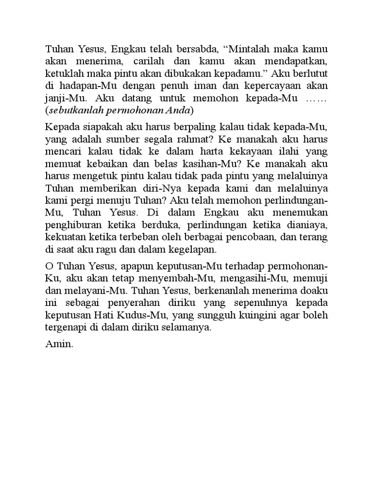 Doa Permohonan Katolik Kepada Tuhan Yesus | PDF