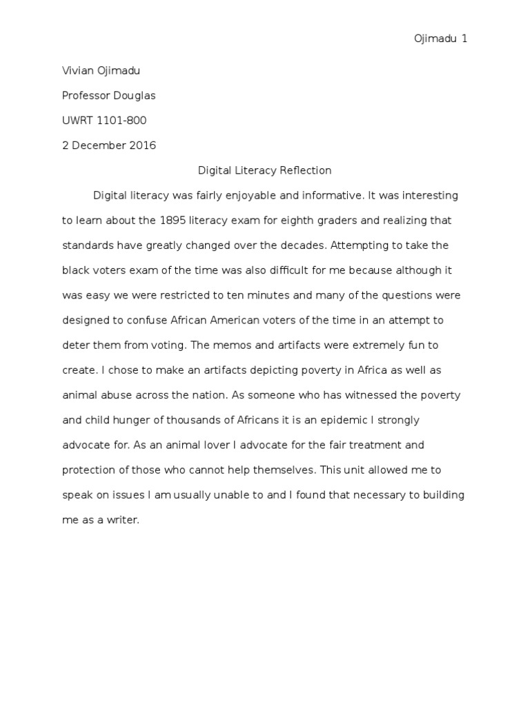 Digital Literacy Reflection | PDF