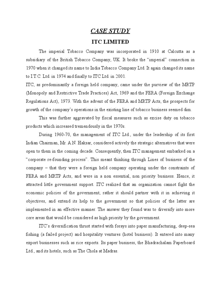 Case Study: Itc Limited | PDF | Tobacco | Economies