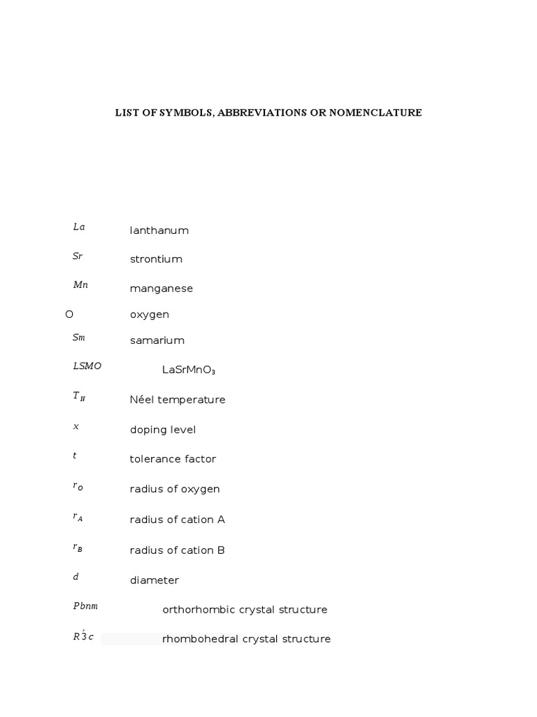 List of Symbols, Abbreviations or Nomenclature | PDF