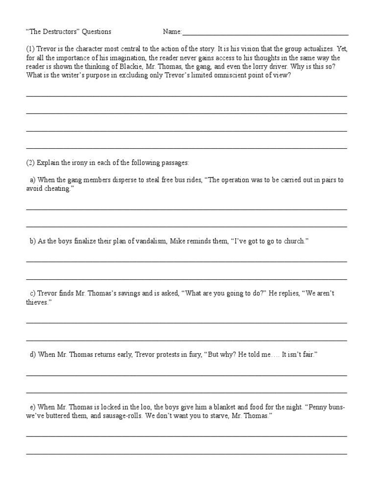 The Destructors Questions | PDF