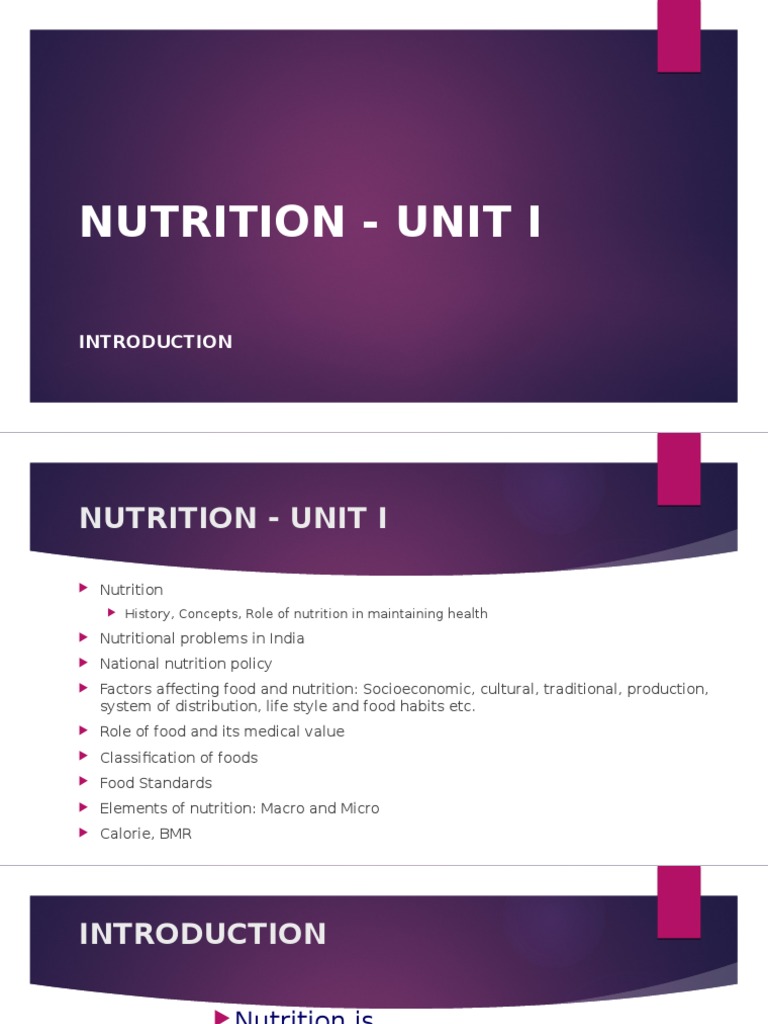 Nutrition Unit I | PDF | Nutrients | Malnutrition