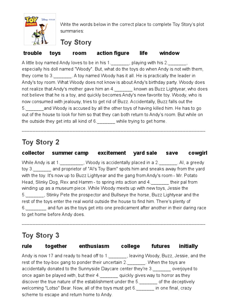 Toy Story Summary PDF Leisure