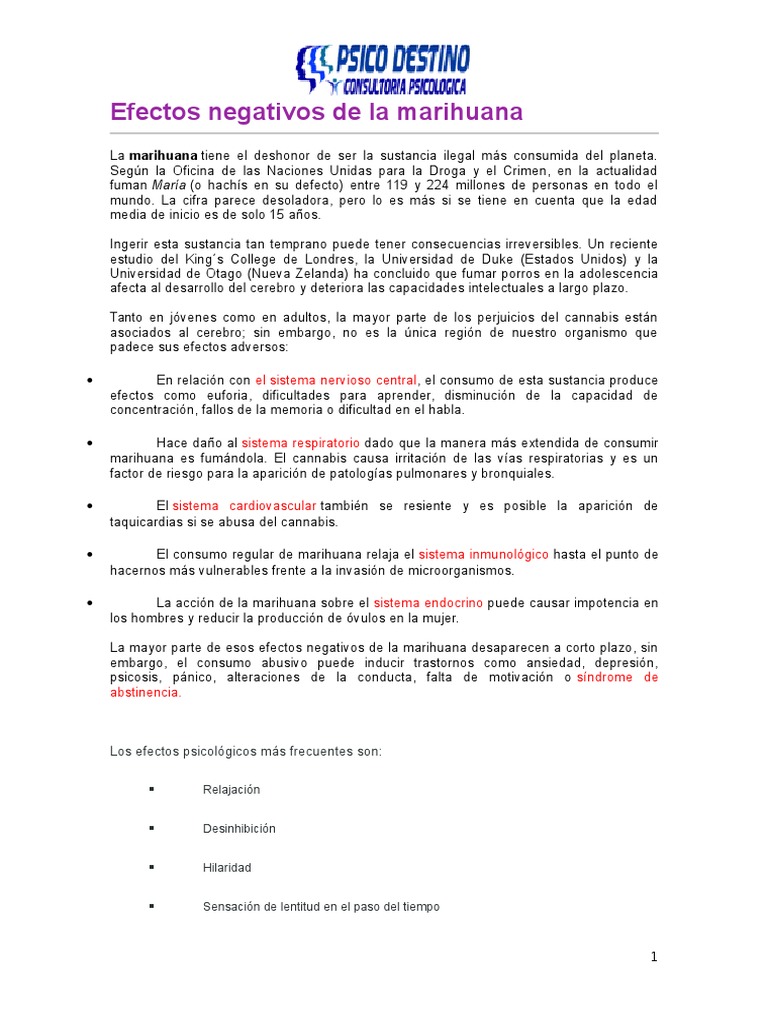 Efectos Negativos De La Marihuana Pdf Cannabis Droga
