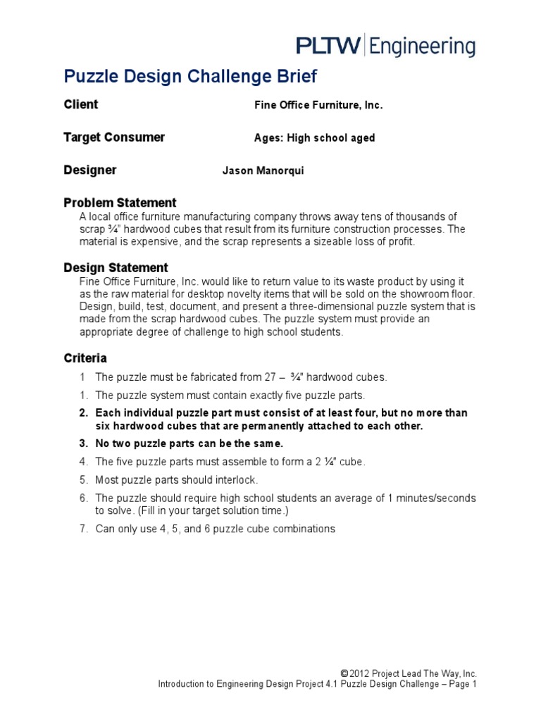 High School Puzzle Design Challenge | PDF | Design | Business