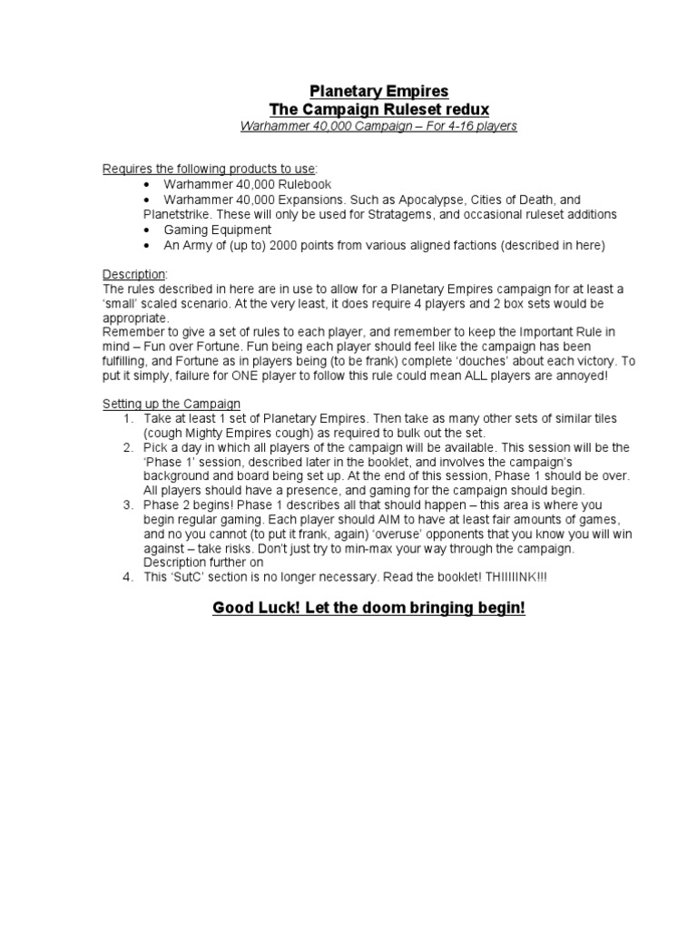 Warhammer 40,000: Homebrew Planetary Empires Expansion | PDF | Army ...