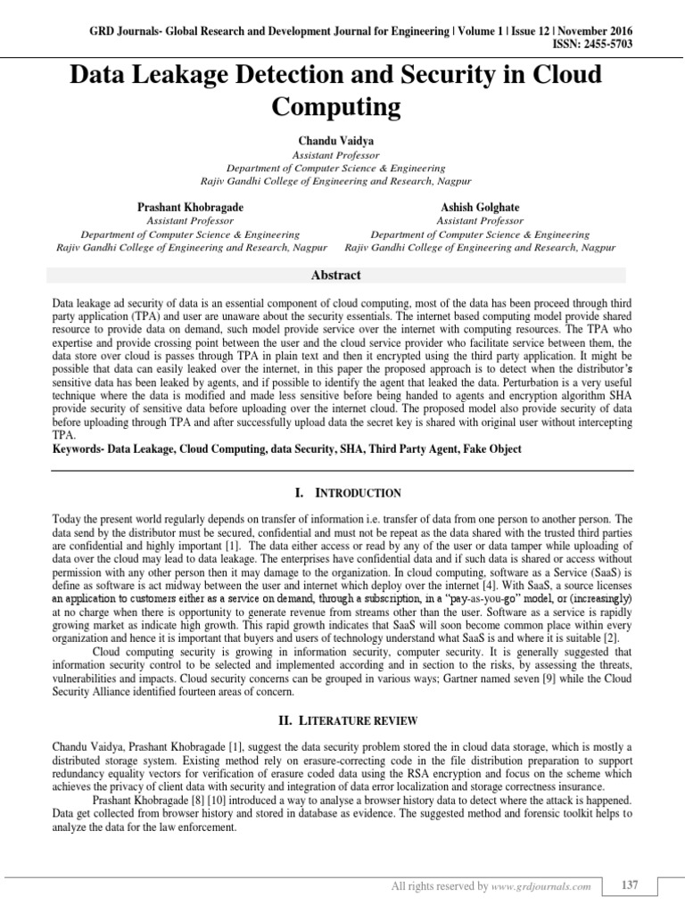 Cloud Data Leakage Detection & Security | PDF | Software As A Service | Cloud Computing