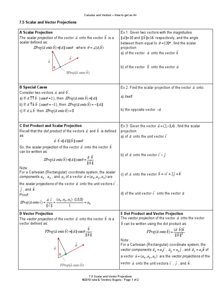 h75 Scalar and Vector Projections PDF | PDF | Euclidean Vector | Differential Geometry