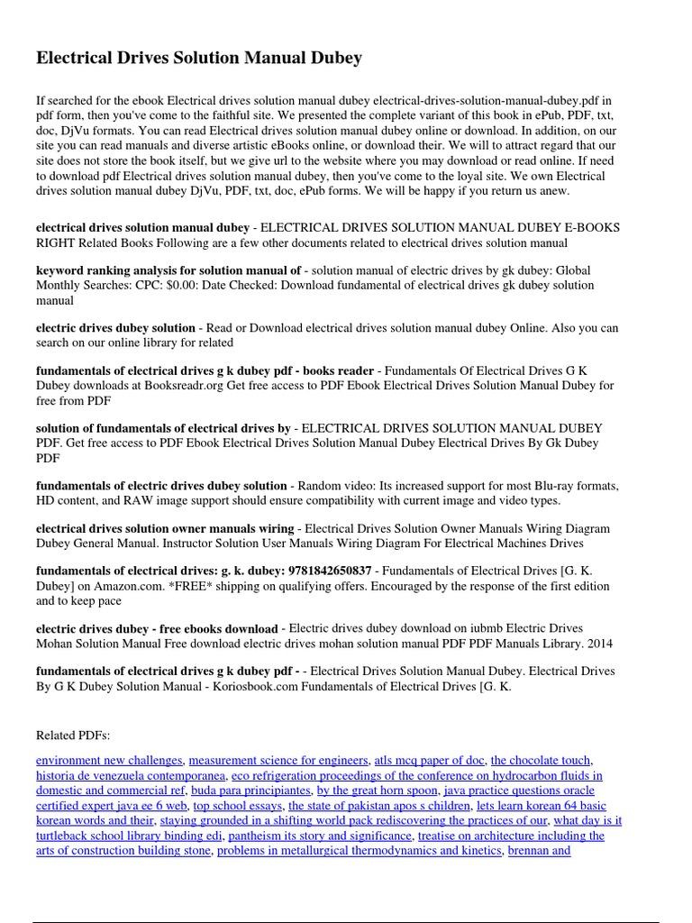 Electrical Drives Solution Manual Dubey 2 | Download Free PDF | E Books ...