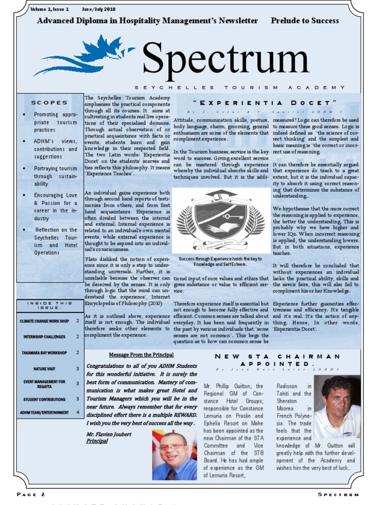 Spectrum Newsletter 1 | PDF | Experience | Reason