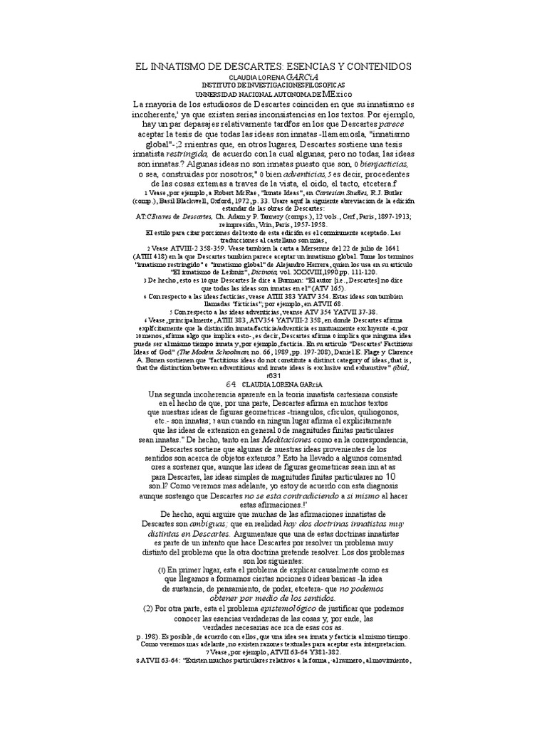 Innatismo | PDF | René Descartes | Existencia
