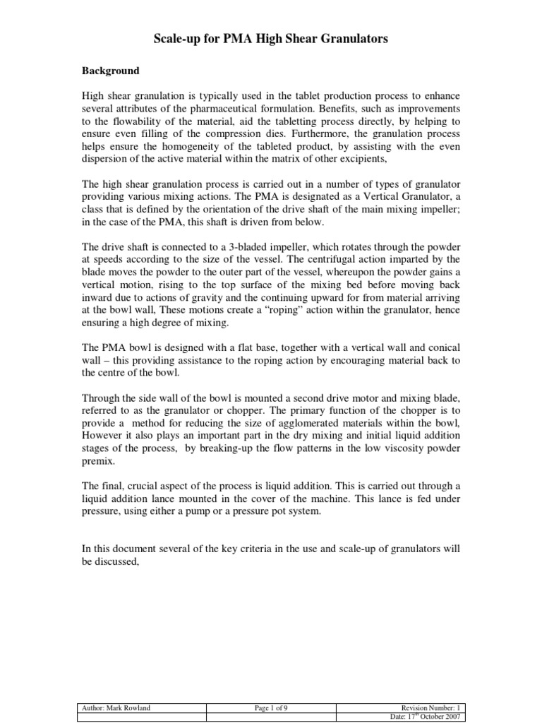 PMA Scale-Up White Paper | PDF | Mechanics | Physical Quantities