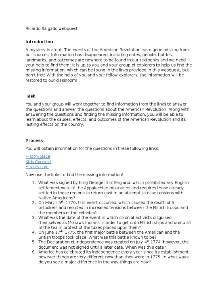 Webquest | PDF | American Revolution