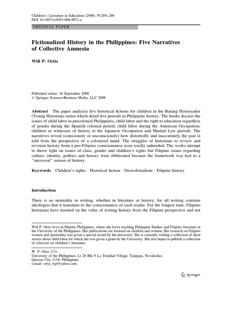 Philippine Children's Historical Fiction | PDF | Philippines | Narrative