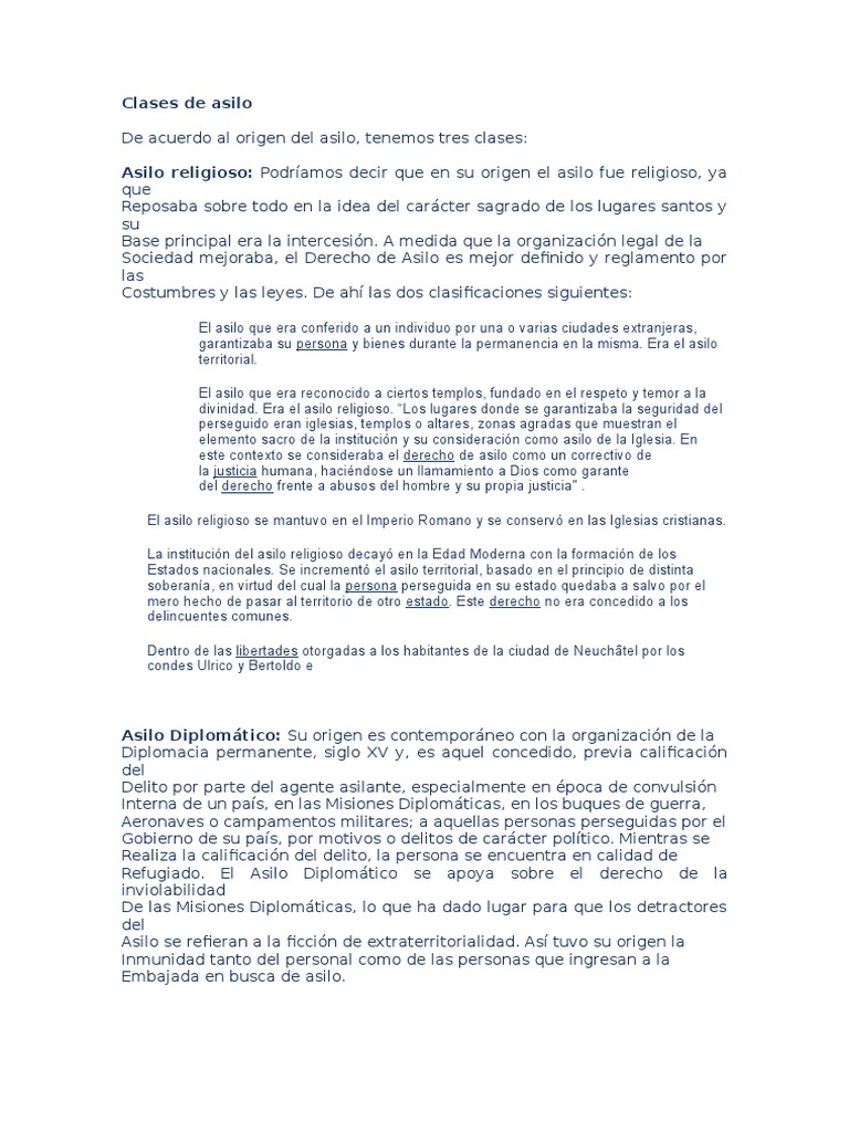 Tipos de Asilo: Religioso, Diplomático y Territorial | PDF | Diplomacia ...