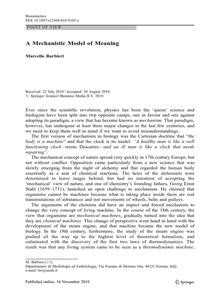 A Mechanistic Model of Meaning | PDF | Theory | Life