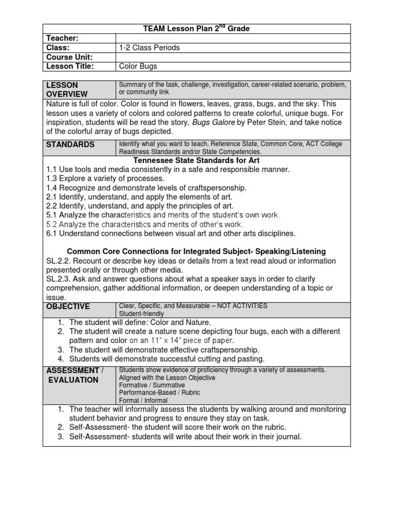 TEAM Lesson Plan 2 Grade Teacher: Class: Course Unit: Lesson Title ...