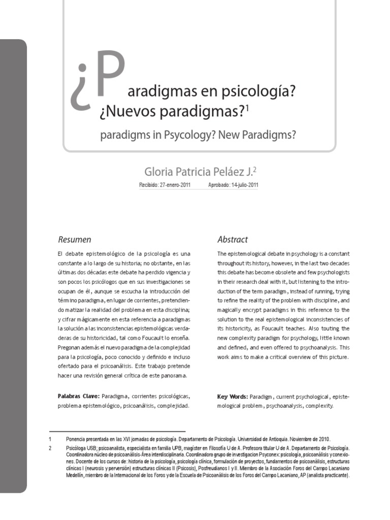 Paradigmas en Psicologia Nuevos Paradigmas Gloria Patricia Pelaez PDF ...