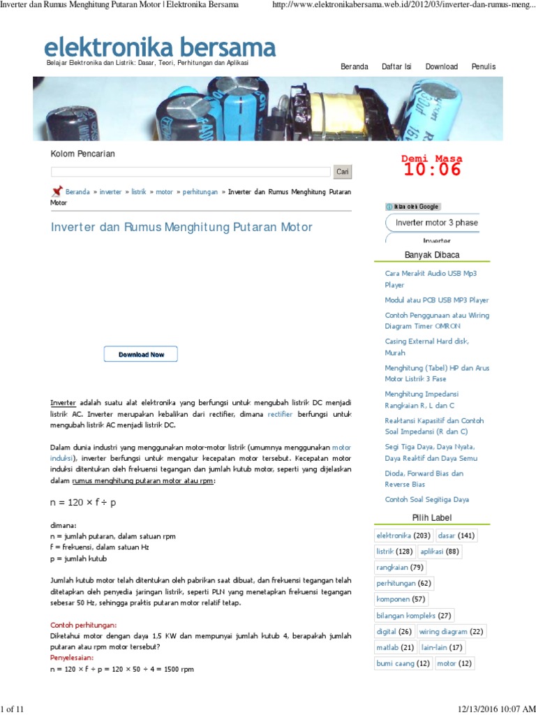 Inverter Dan Rumus Menghitung Putaran Motor (Menentukan Jumlah Kutub) | PDF