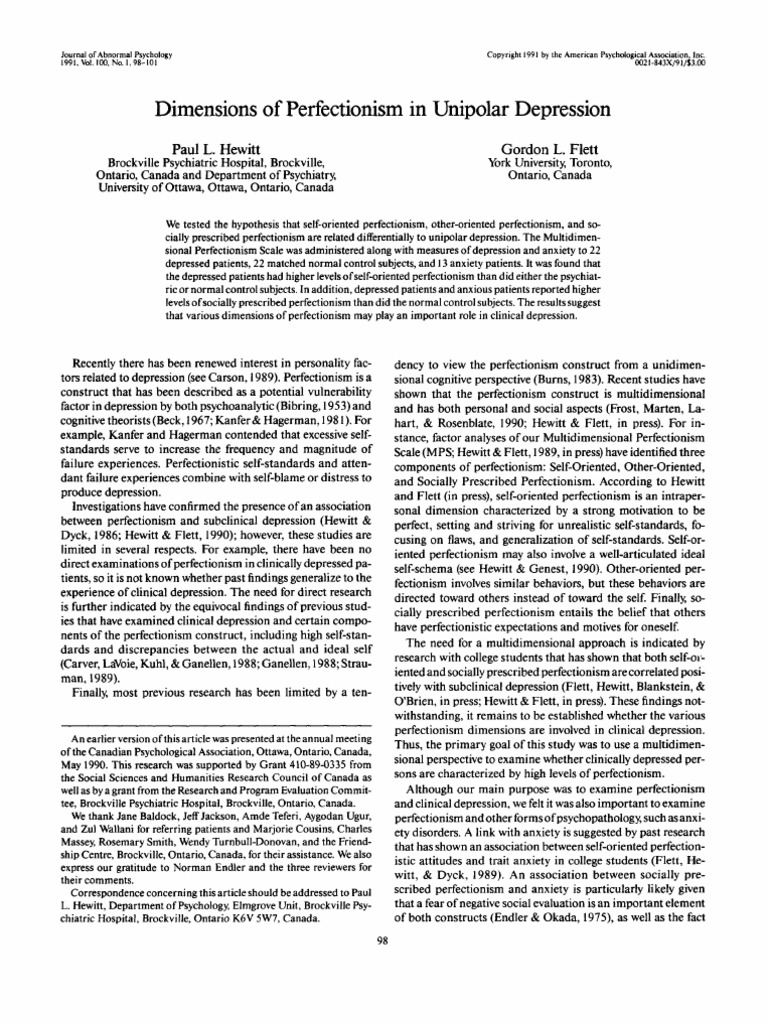 Gordon Flett & Hewit Unidimensional Perfencionism | PDF