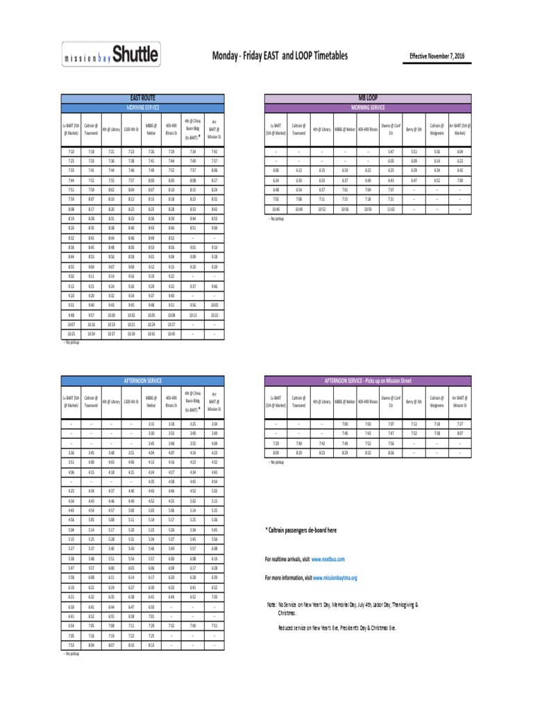 East Route Morning Timetable | PDF