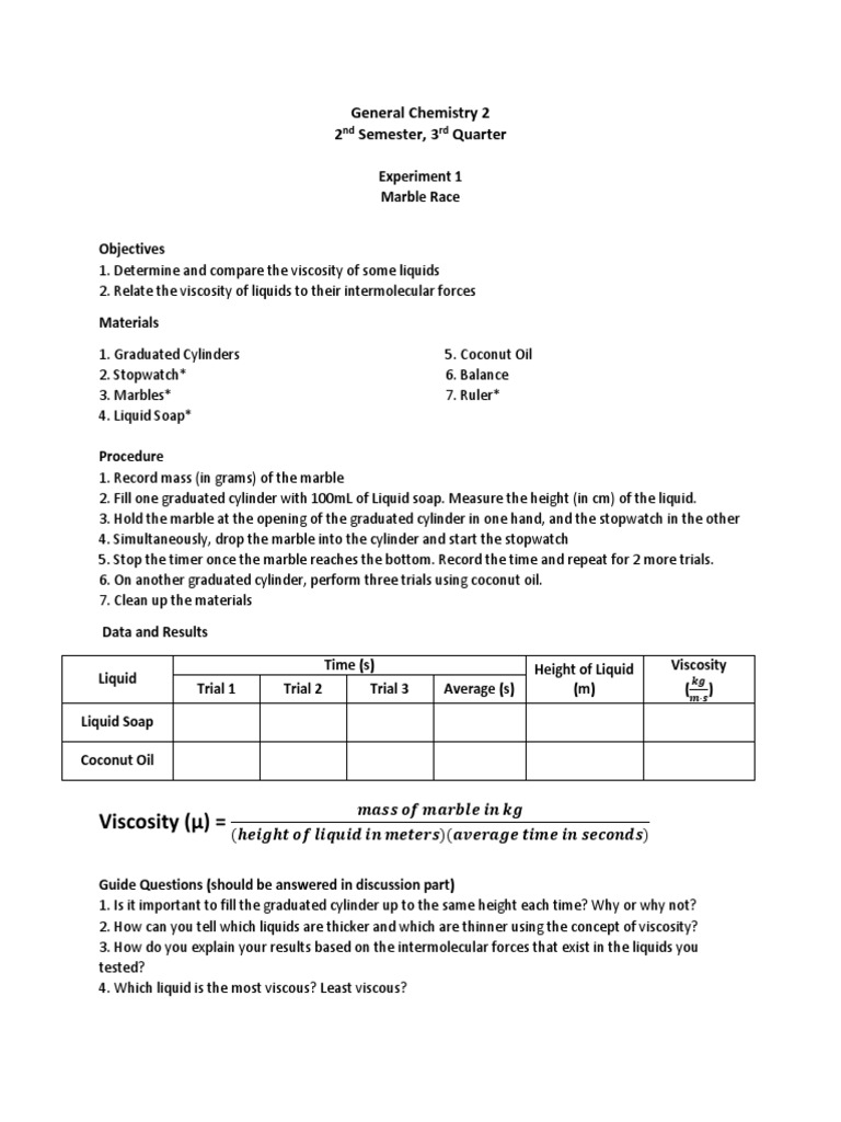 Experiment 1 Marble Race | PDF