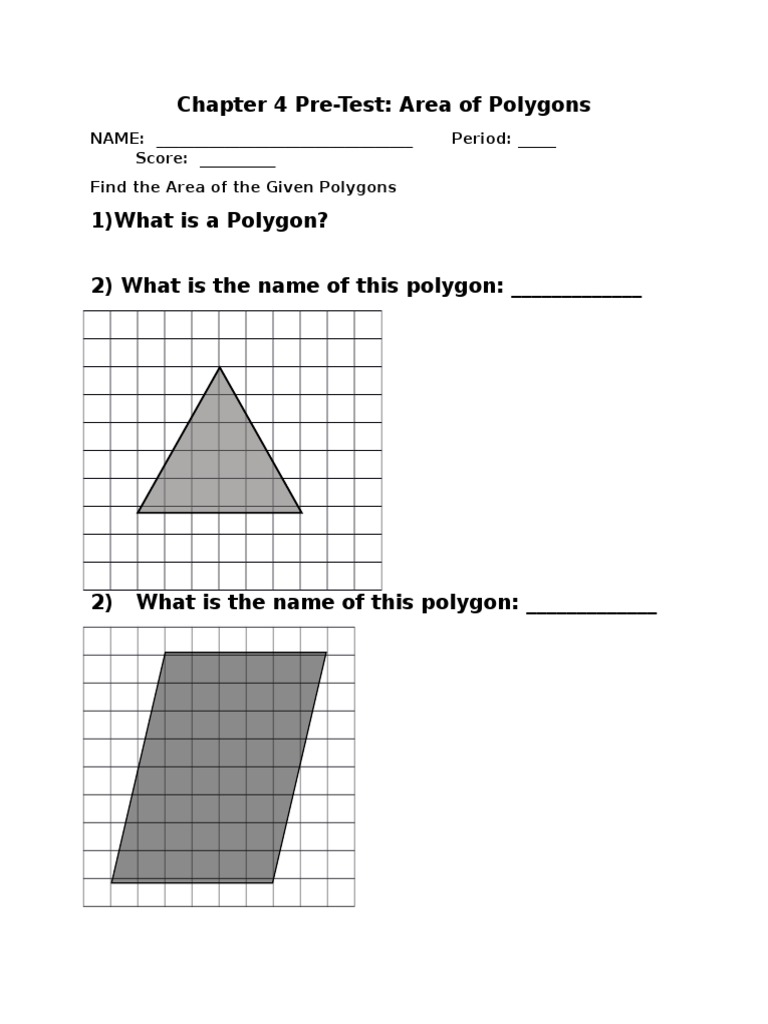 Chapter 4 Pre-Test: Area of Polygons | PDF | Teaching Methods & Materials