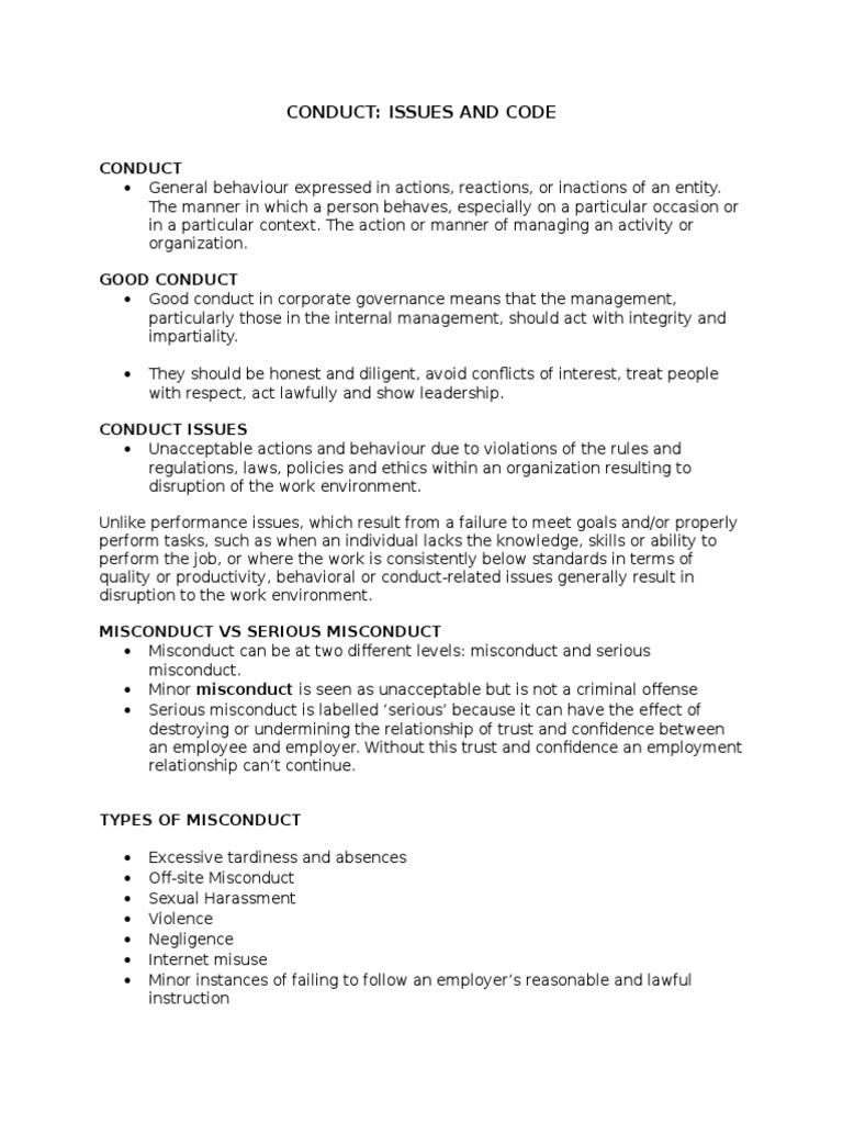 Conduct Issues and Codes | PDF | Misconduct | Employment