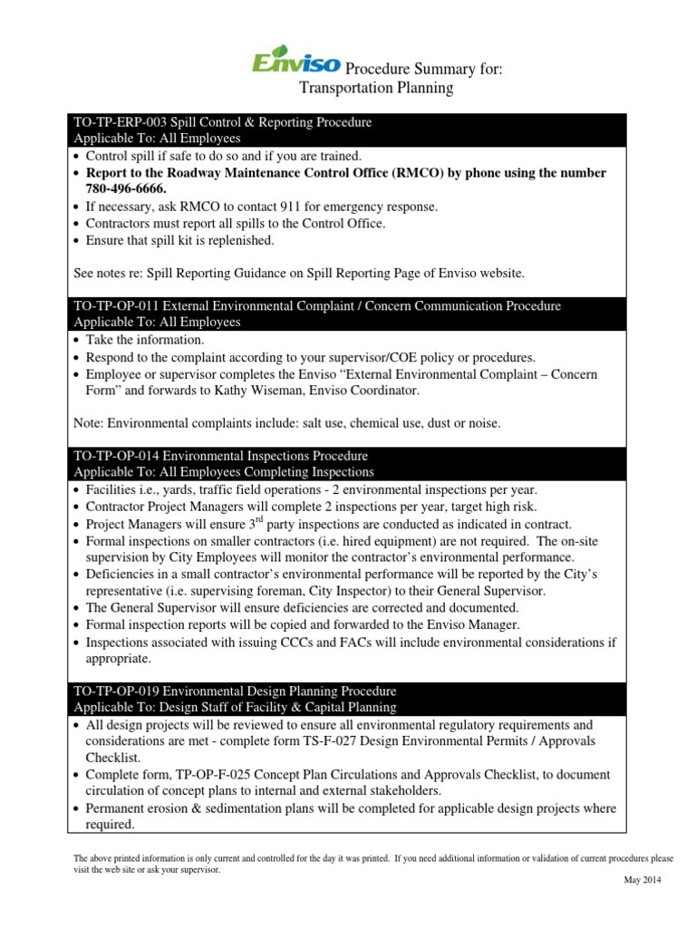 Enviso Procedure TP-May 14 | PDF | Supervisor | General Contractor