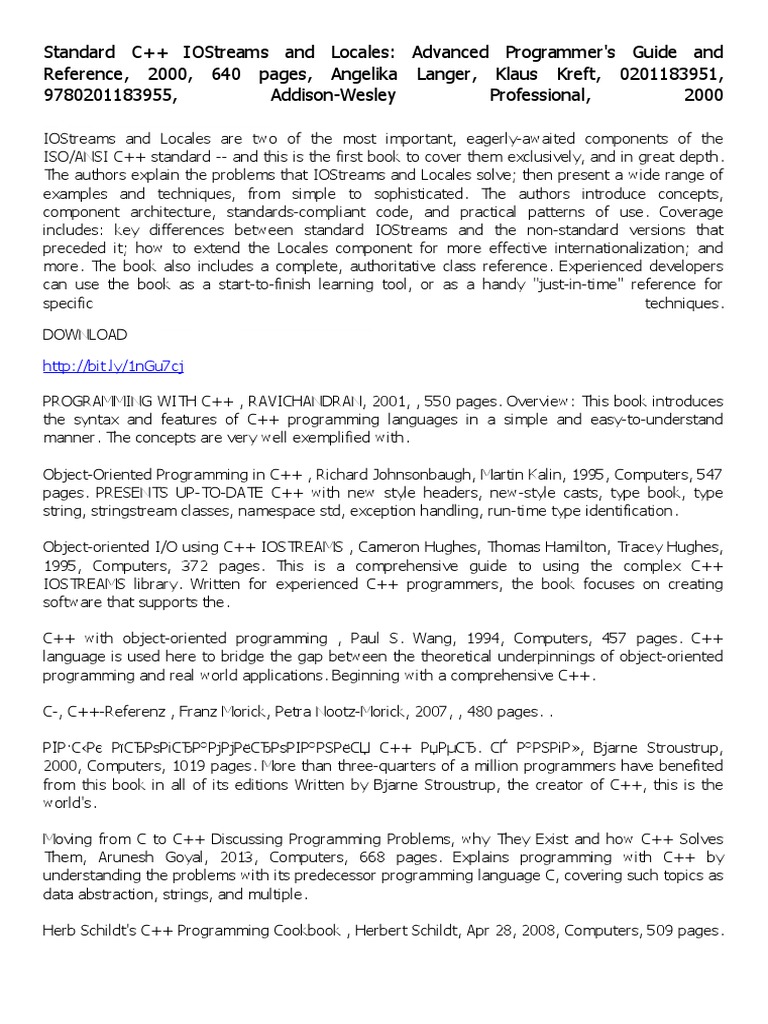 Standard C Iostreams and Locales Advanced Programmers Guide and Reference | PDF | C++ | C ...