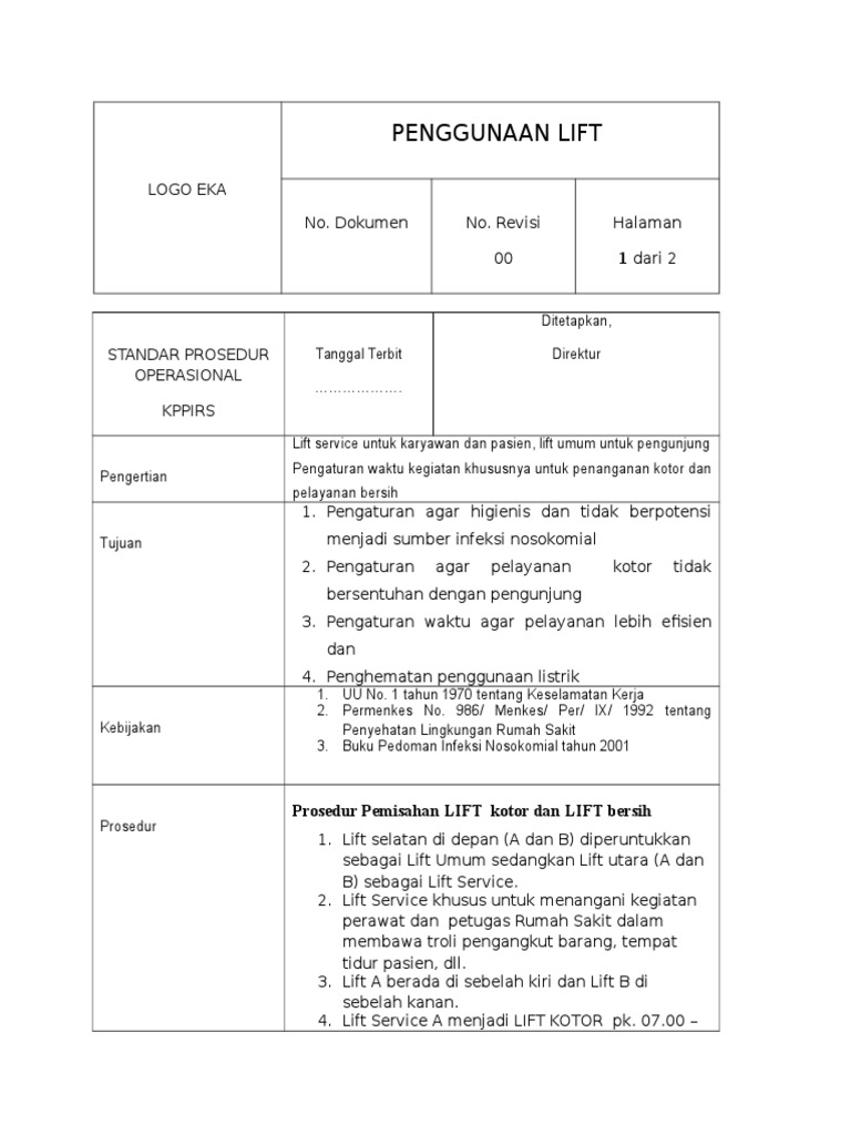 SOP Penggunaan Lift | PDF