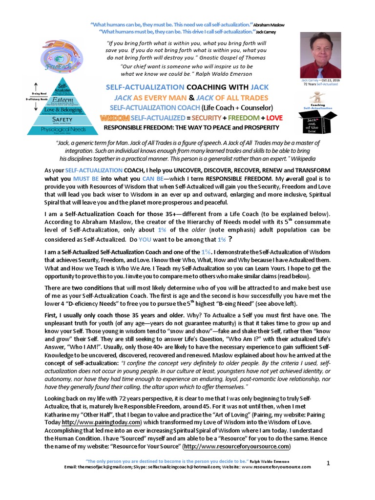 Self-Actualization Coaching with Jack | PDF | Self Actualization ...