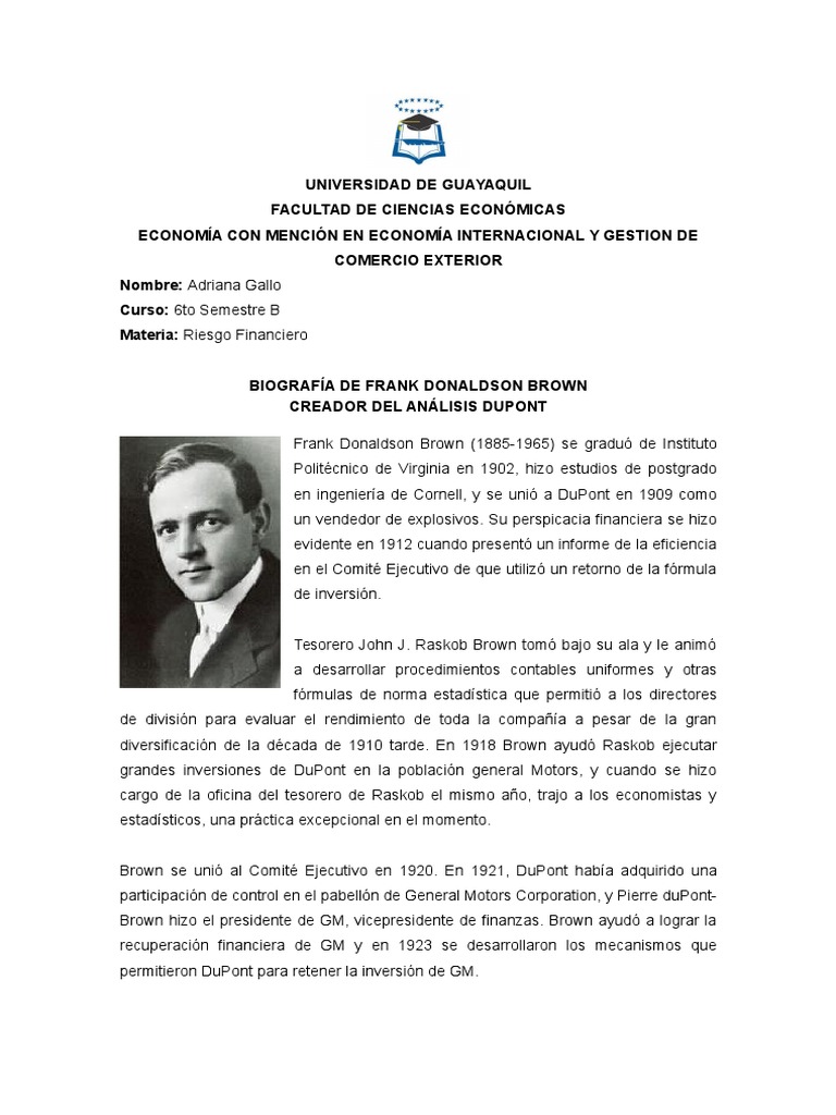 Biografía de Frank Donaldson Brown | Du Pont | Rentabilidad sobre ...