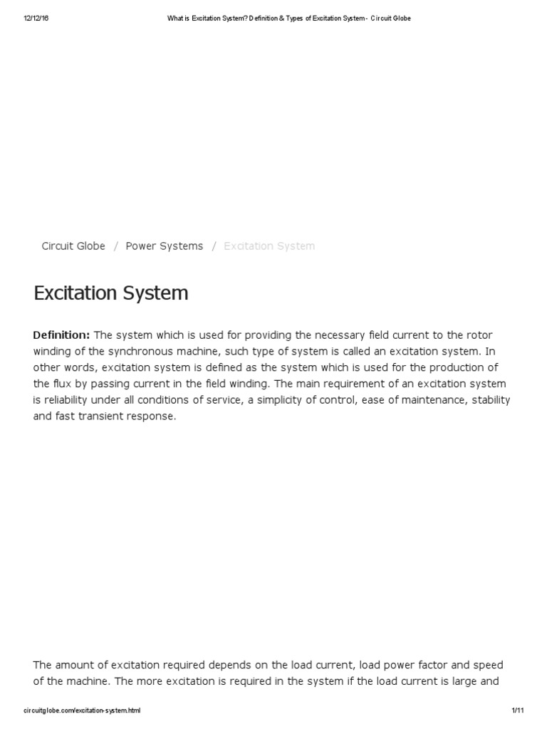 What Is Excitation System - Definition & Types of Excitation System ...
