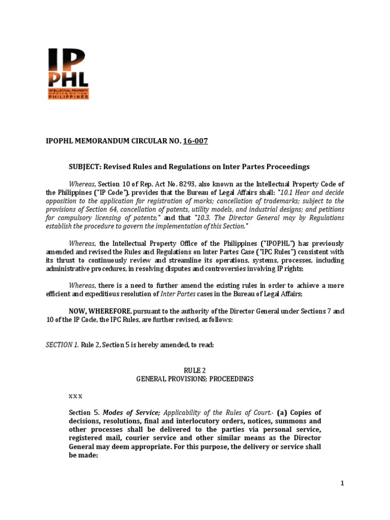 Revised IPC Rules for Inter Partes Proceedings | PDF | Law | Technology ...