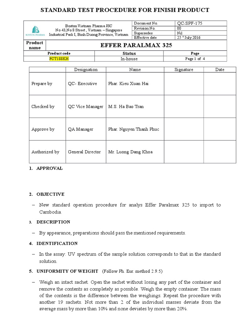 Standard Test Procedure For Finish Product | PDF | High Performance ...