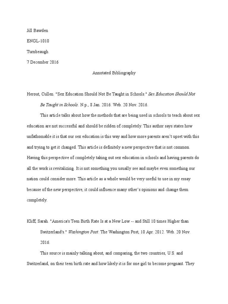 Iep Annotated Bibliography Pdf Sex Education Human Sexual Activity
