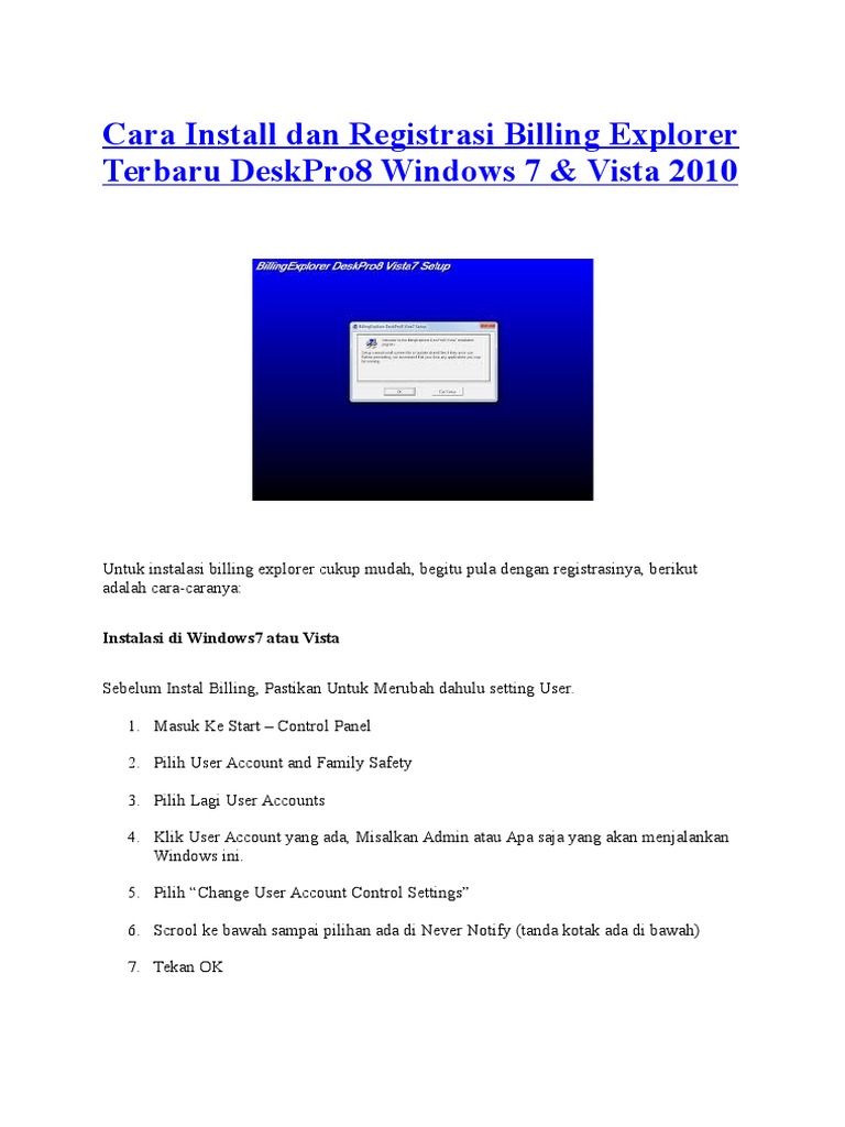 Cara Install Dan Registrasi Billing Explorer Terbaru DeskPro8 Windows 7 ...